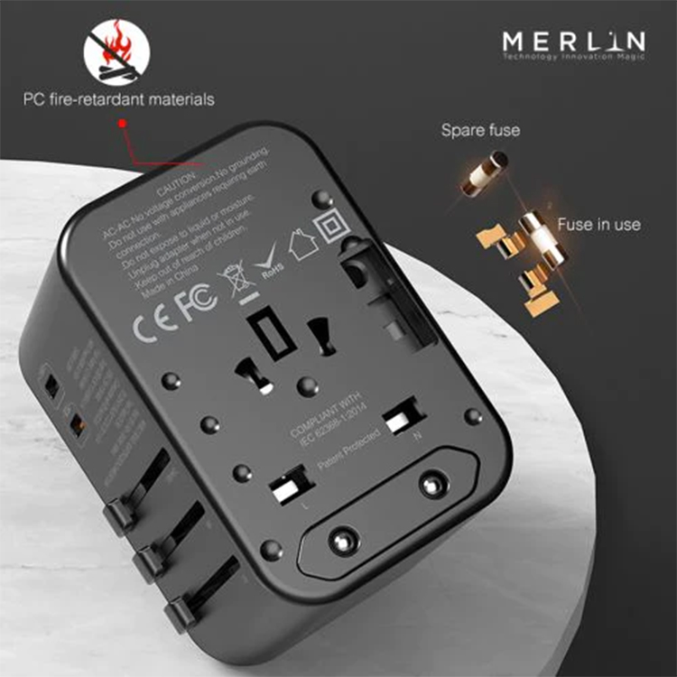 MERLIN World Adapter PD+C 2TYPE-C+3USB+8HOLES SOCKET | Oksouq
